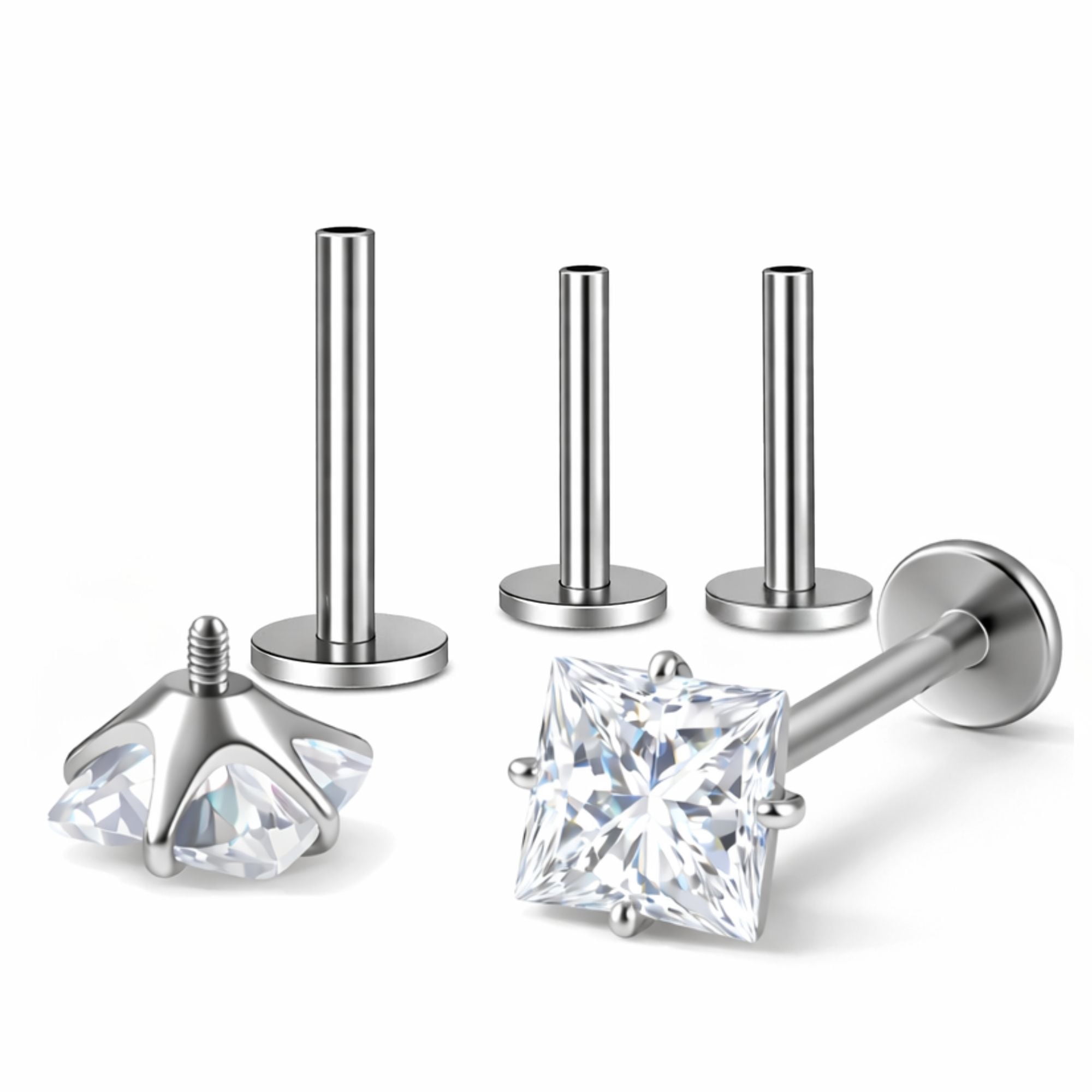 Princess Cut CZ 5mm Solitaire Flat Back Stud Earrings Body Piercings by ...