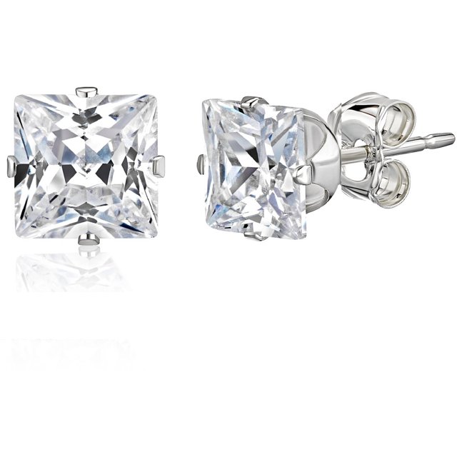Princess-Cut CZ Sterling Silver Stud Earrings, 5mm - Walmart.com
