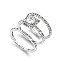Princess Cut Center with Round Stones Cubic Zirconia Wedding Set Ring ...