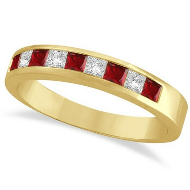 Princess-Cut Channel-Set Diamond and Ruby Ring Band 14k Yellow Gold ...