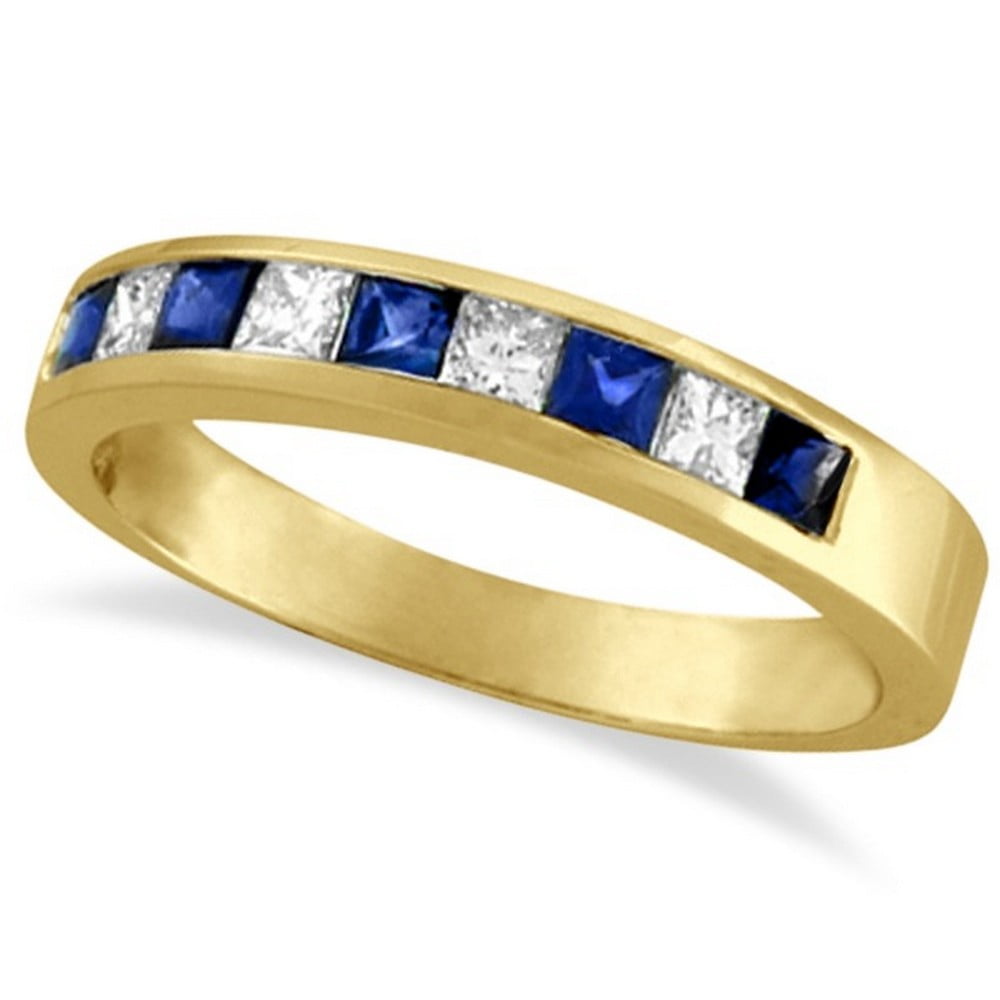 Princess-Cut Channel-Set Diamond and Sapphire Ring Band 14k Yellow Gold ...