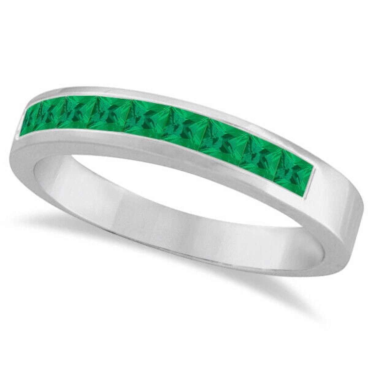 Princess-Cut Channel-Set Natural Green Emerald Ring Band 925 Sterling ...