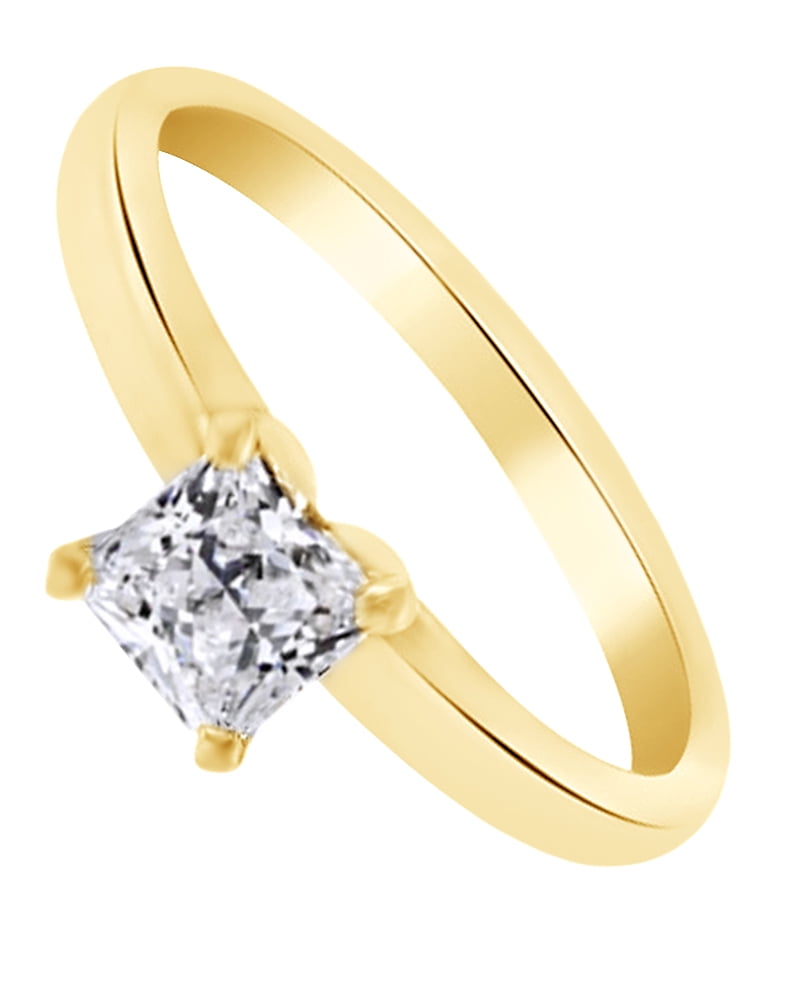 AFFY Princess Cut Cubic Zirconia Solitaire Engagement Ring in 14k ...