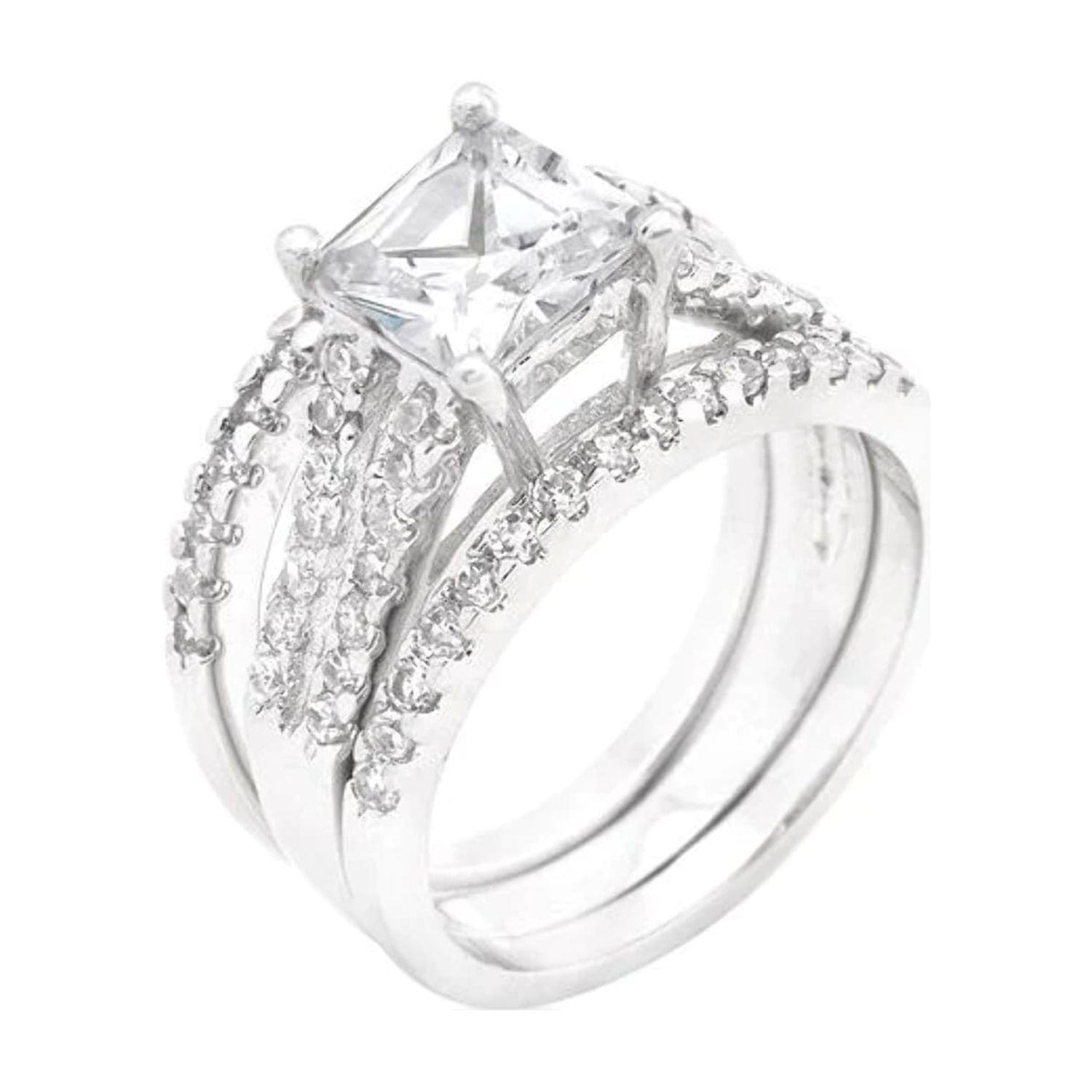 Princess Cut Cubic Zirconia Triple Bridal Set - Walmart.com