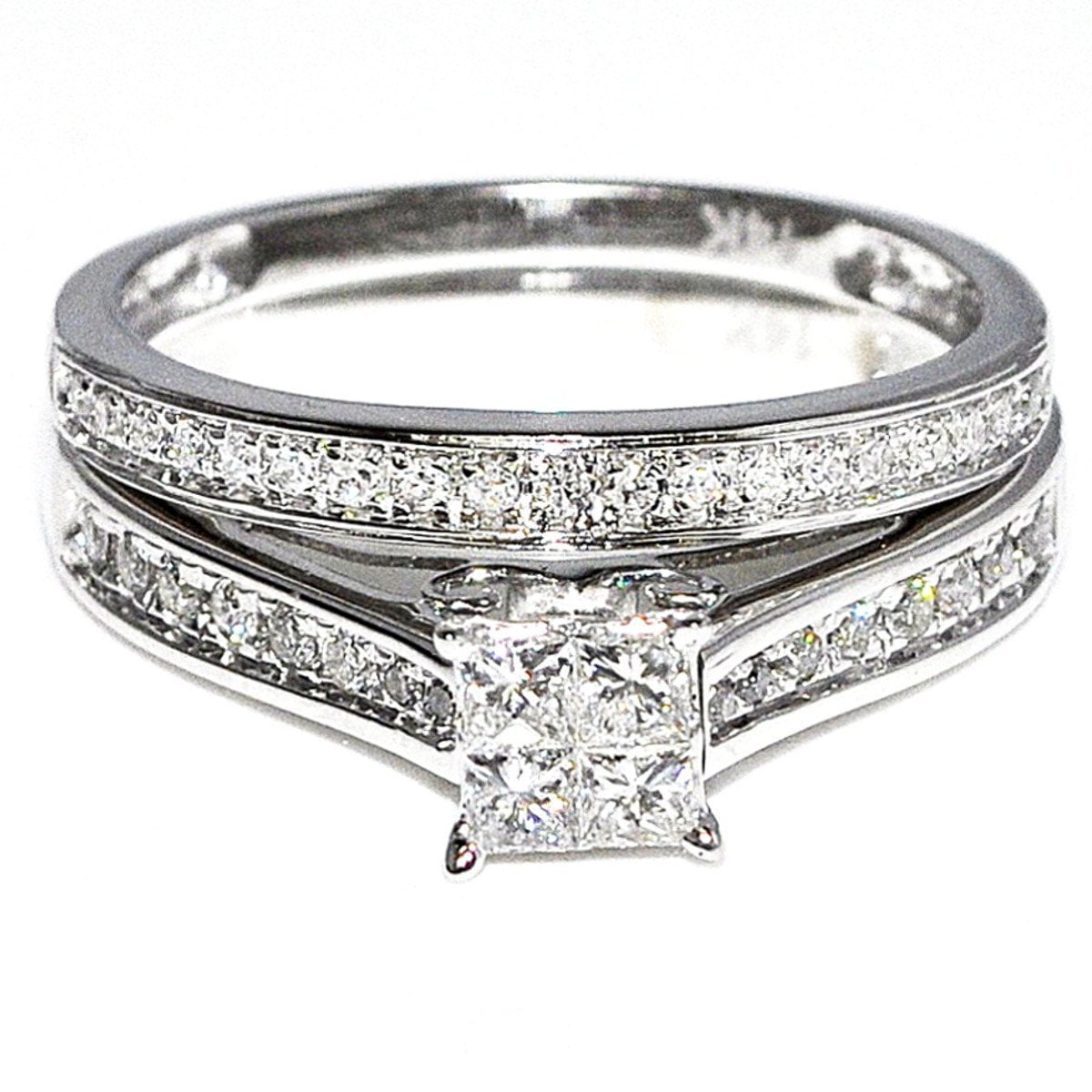 Princess Cut Diamond Bridal Rings Set 14k White Gold 0.56cttw Quad ...