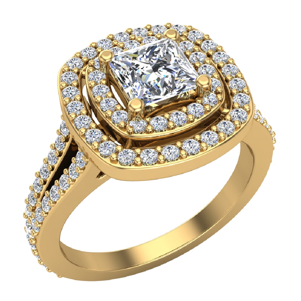 Princess Cut Diamond Cushion Style Double Halo V Shank Engagement Ring ...