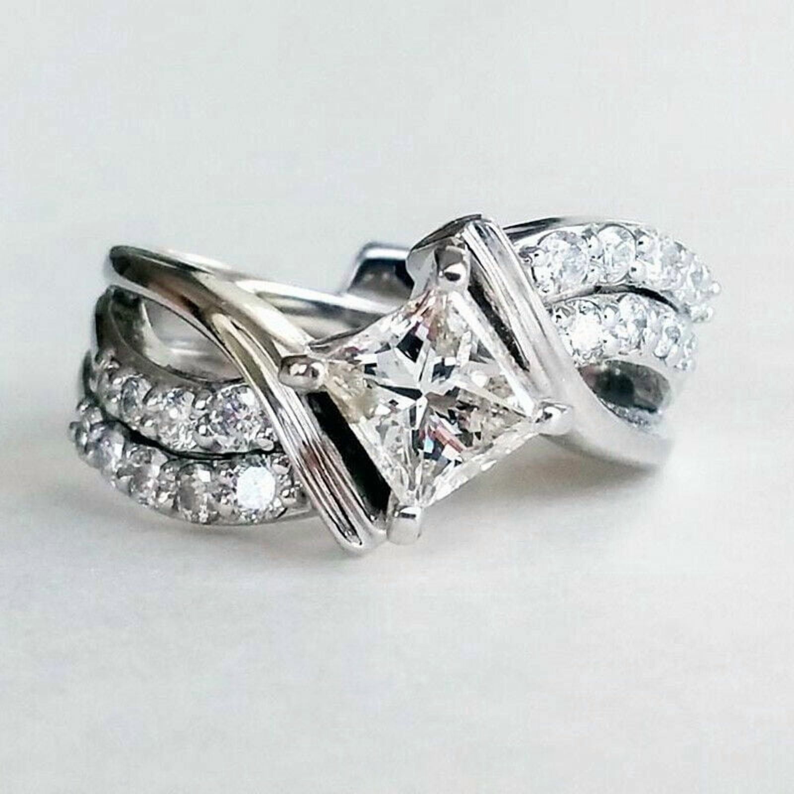 Princess Cut Diamond Engagement Ring, Bypass Diamond Wedding Ring ...