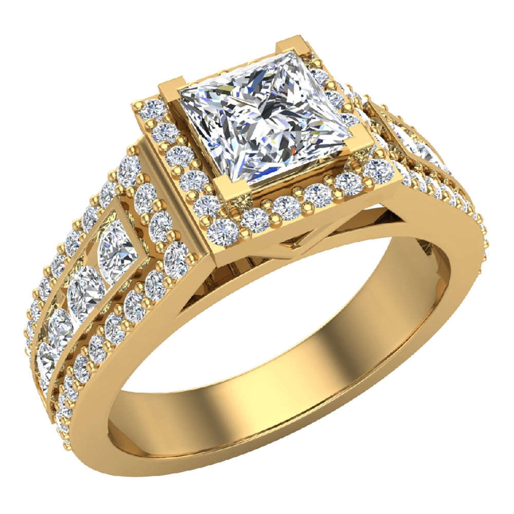 Princess Cut Diamond Engagement Ring for Women Halo Rings 14K Gold 1.80 ...