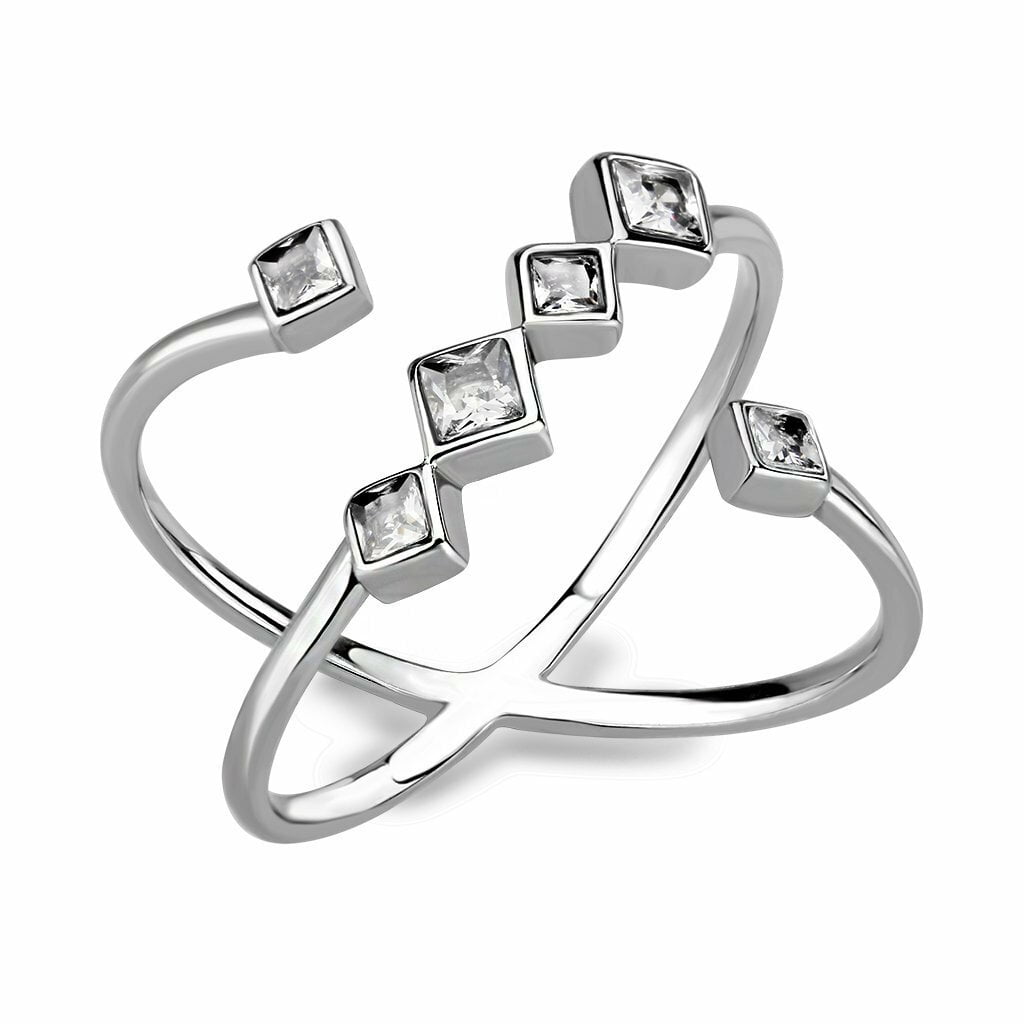 Princess Cut Diamond Ring, Criss Cross Diamond Engagement Ring, Bezel ...