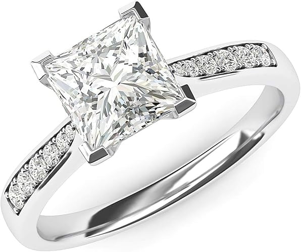 Princess Cut Diamond or Moissanite Engagement Ring Side Stones Promise ...