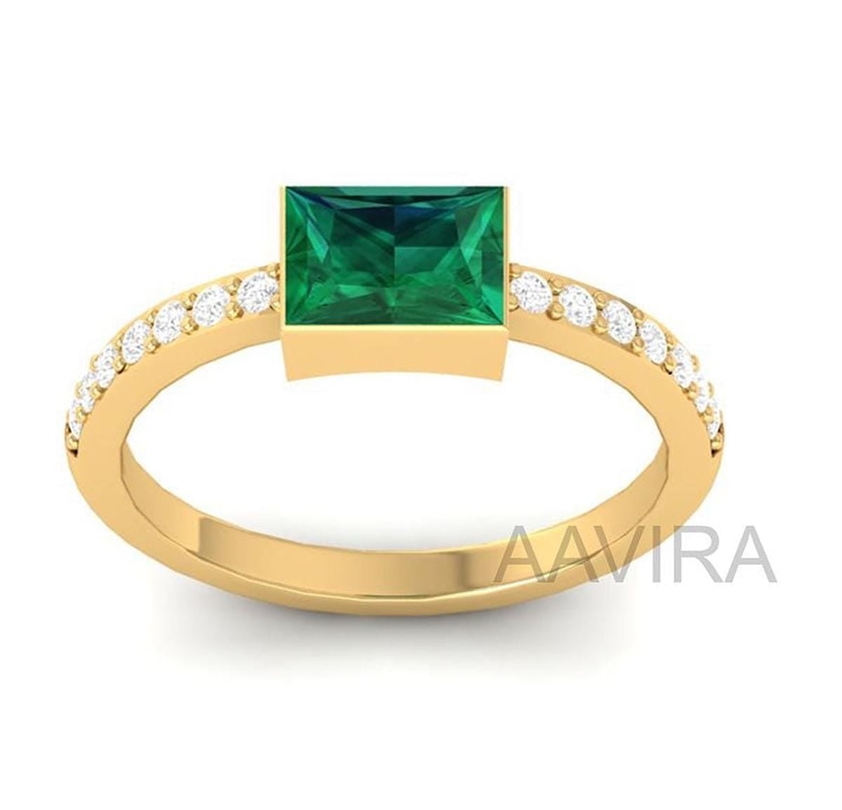 Princess Cut Emerald Solitaire Engagement Ring, Green Emerald Bridal ...