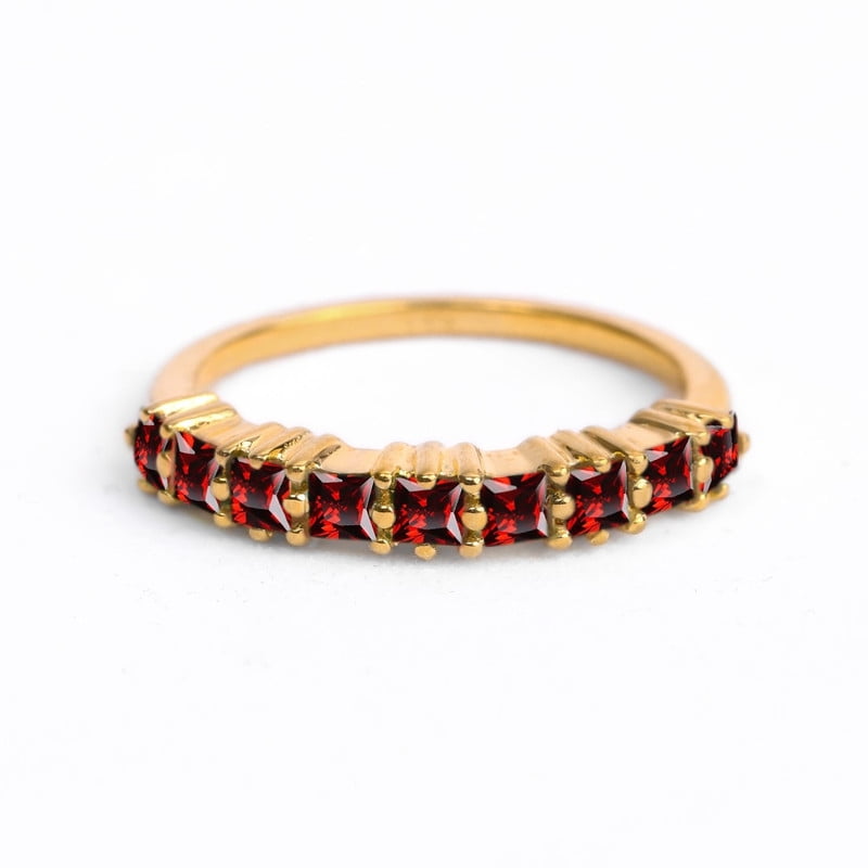 Princess Cut Garnet Half Eternity Band Ring, Prong Set Stacking Band ...