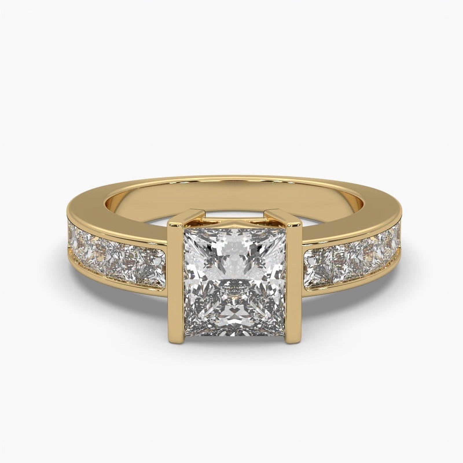 Princess Cut Half-Bezel Moissanite 18k Riviera Shank Ring for Women ...