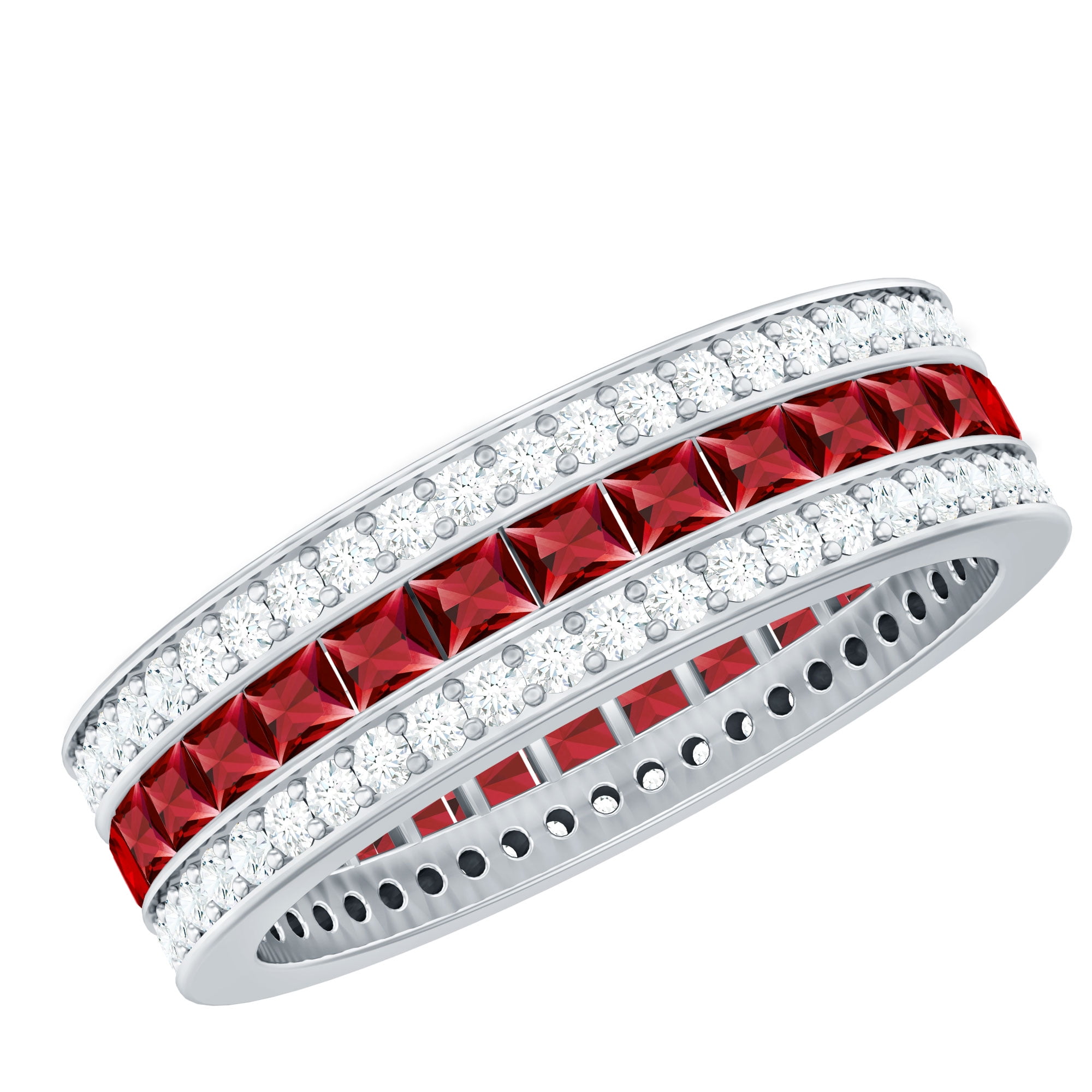 Rosec Jewels Princess Cut Lab Grown Ruby Wedding Eternity Band Ring ...