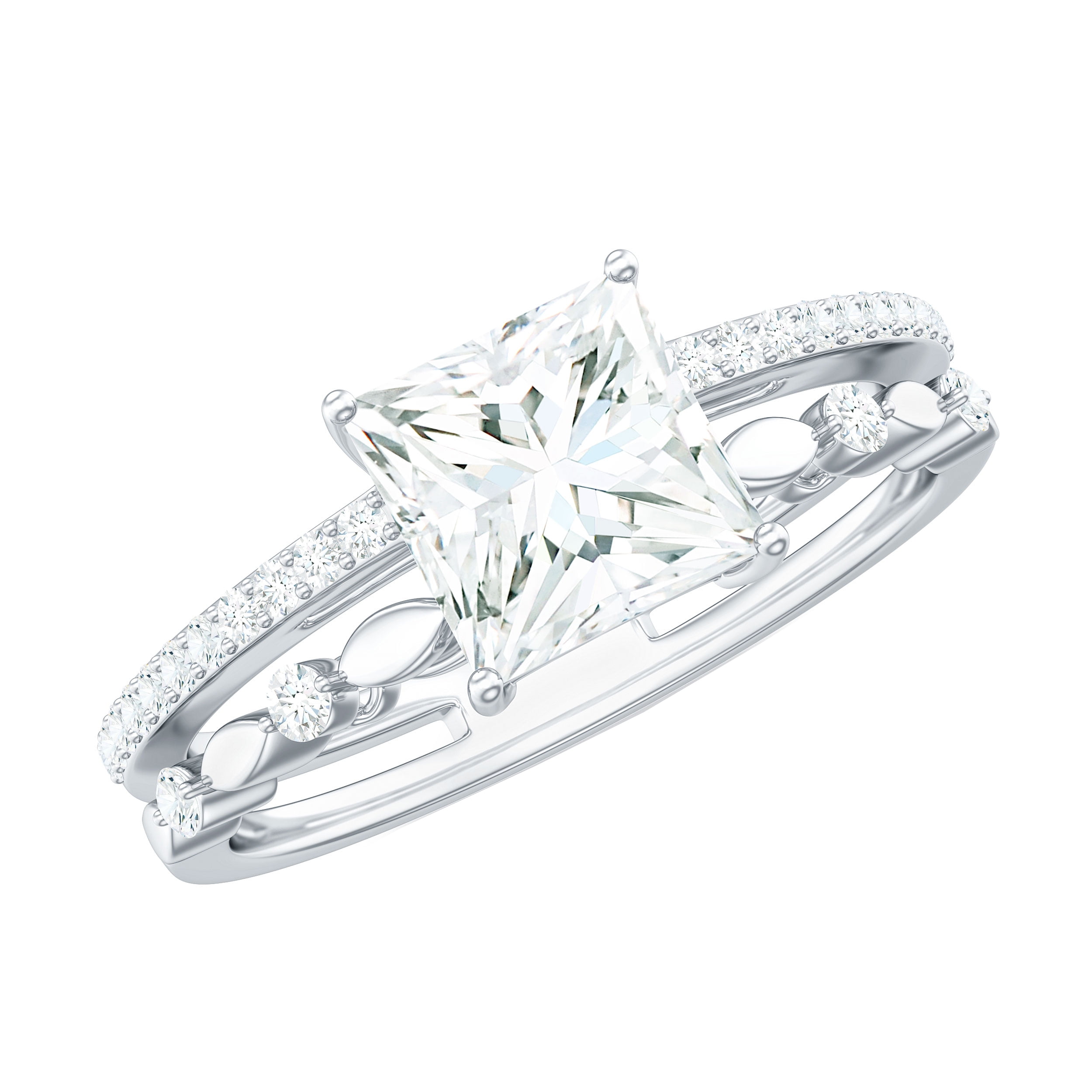 Rosec Jewels Princess Cut Moissanite Solitaire Double Band Engagement Ring 1 Ct - 6 mm - D-VS1 ...