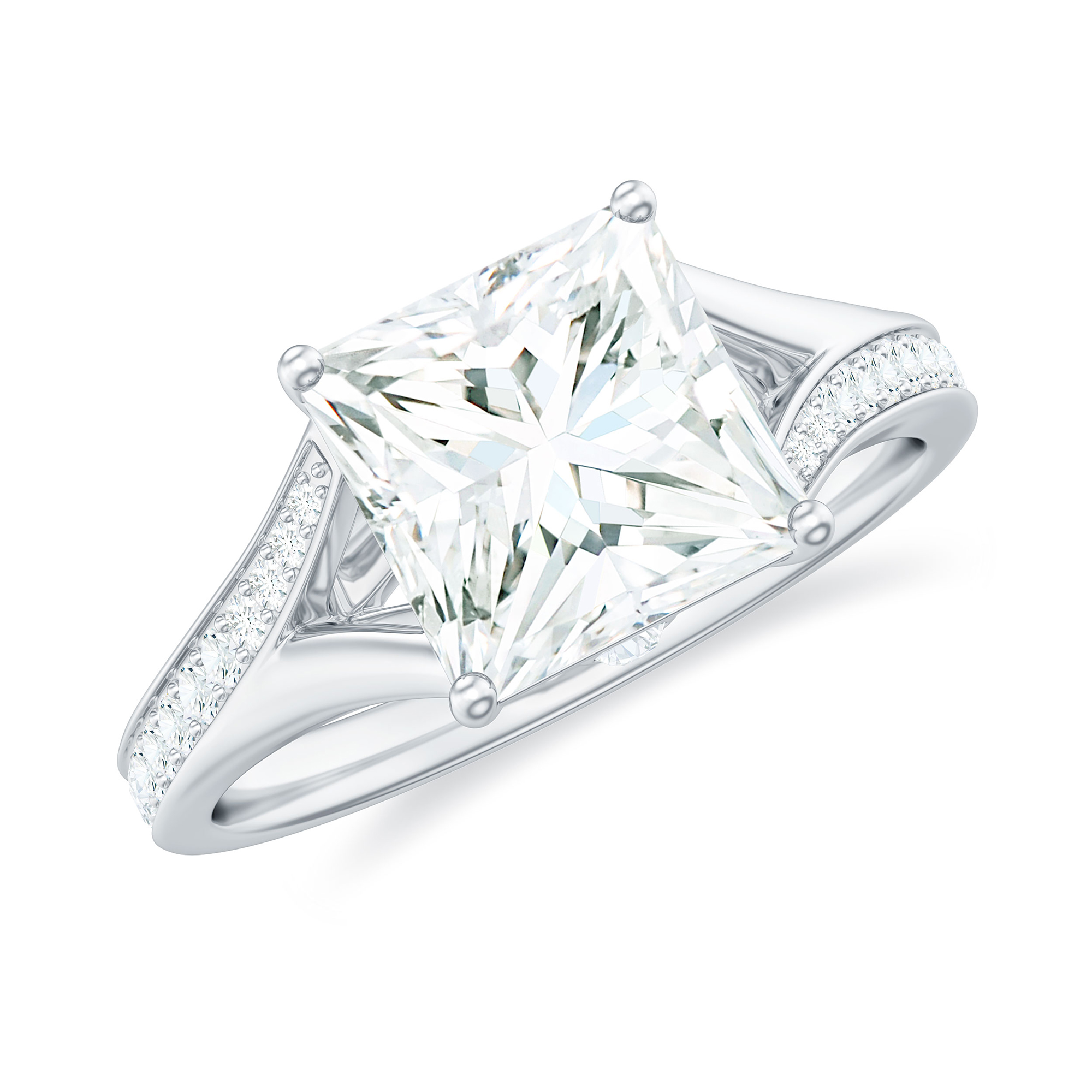 Rosec Jewels Princess Cut Moissanite Split Shank Engagement Ring (7 mm ...