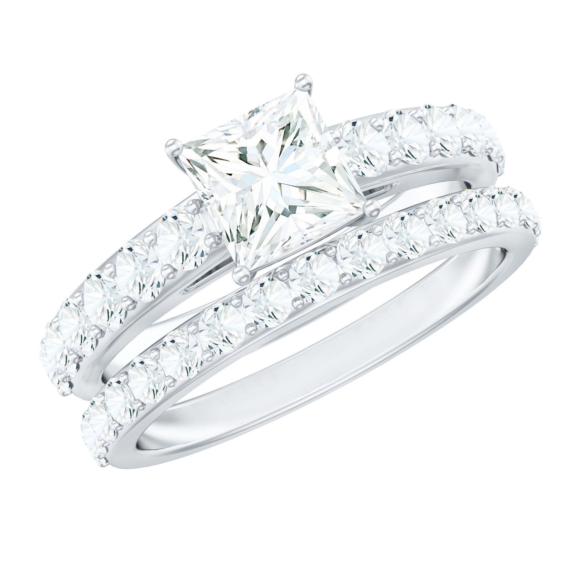 Princess Cut Moissanite Wedding Ring Set for Women - 6 mm - D-VS1 Grade ...
