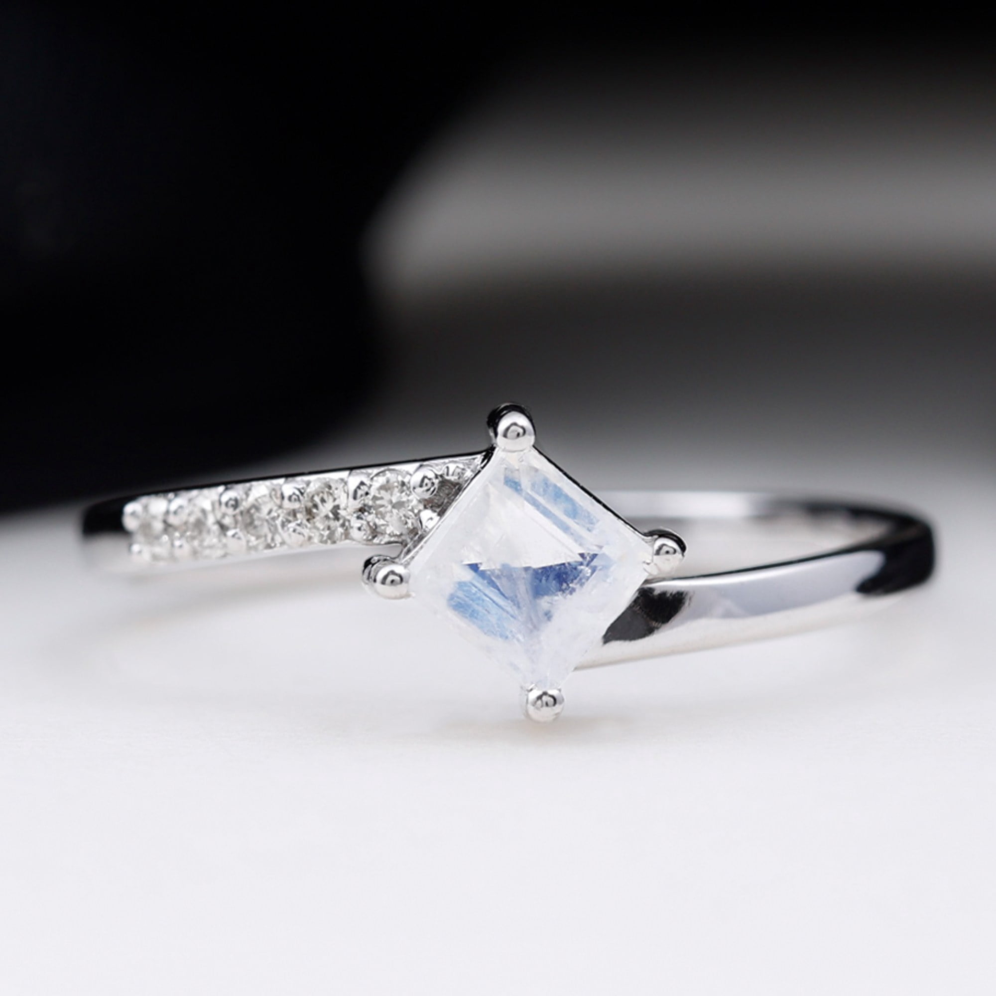 Princess Cut Moonstone Solitaire Ring with Diamond for Women - Bypass ...