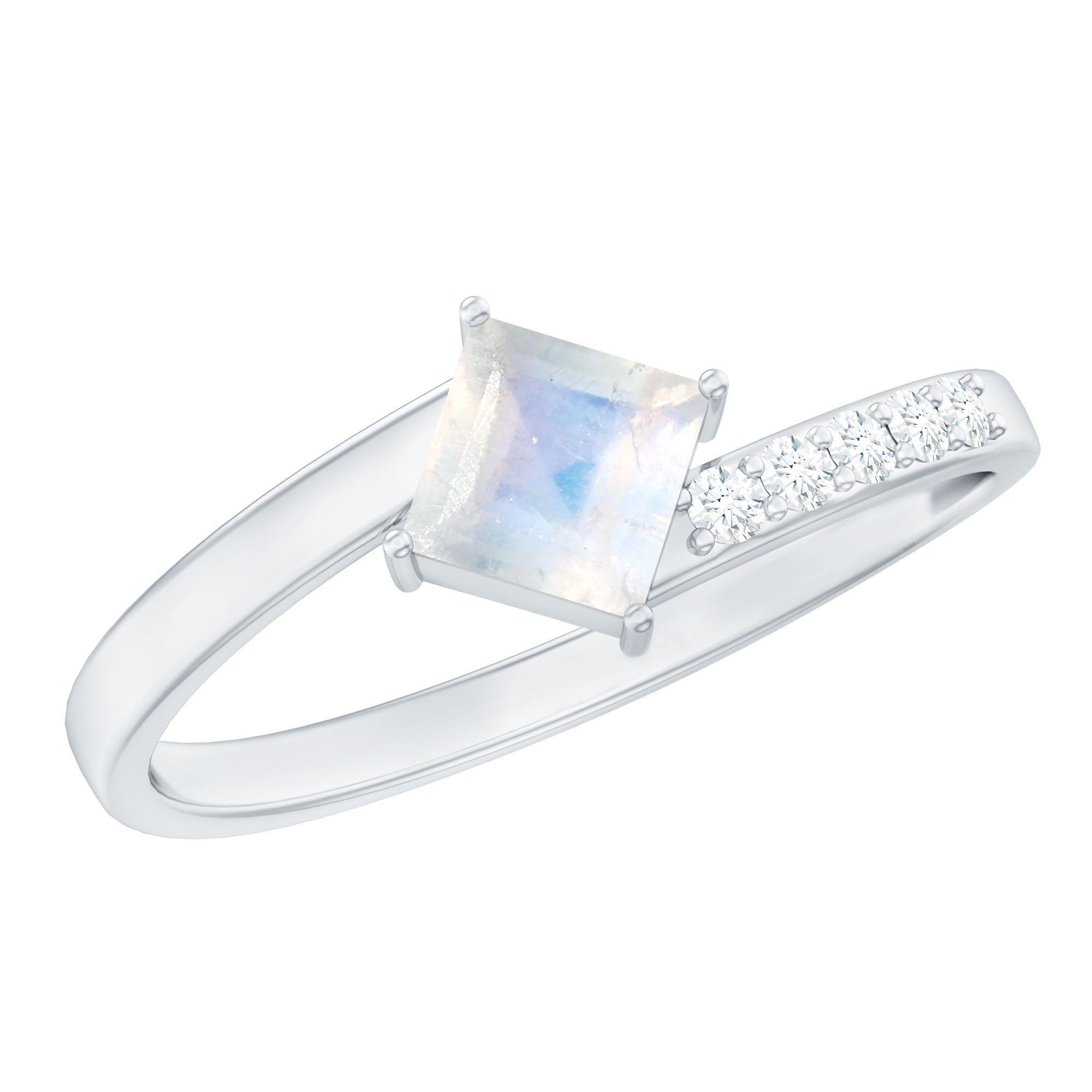 Rosec Jewels Princess Cut Moonstone Promise Ring with Diamond - Bypass ...