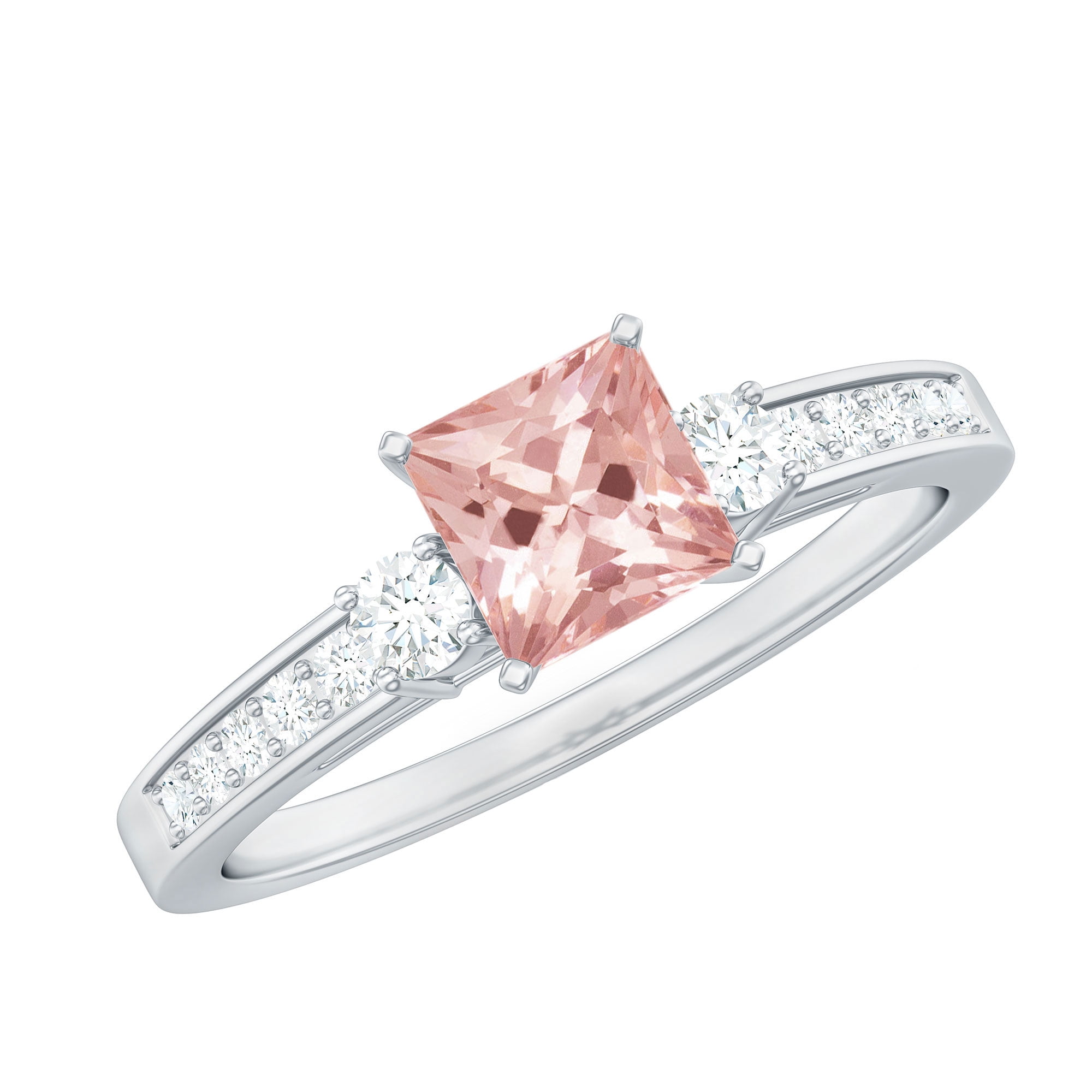 Princess Cut Morganite Ring with Diamond for Women - AAA Quality, 925 ...