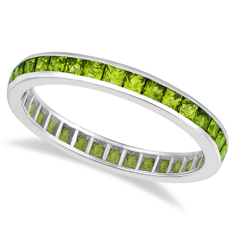 Princess-Cut Peridot Eternity Ring Band 14k White Gold (1.36ct ...