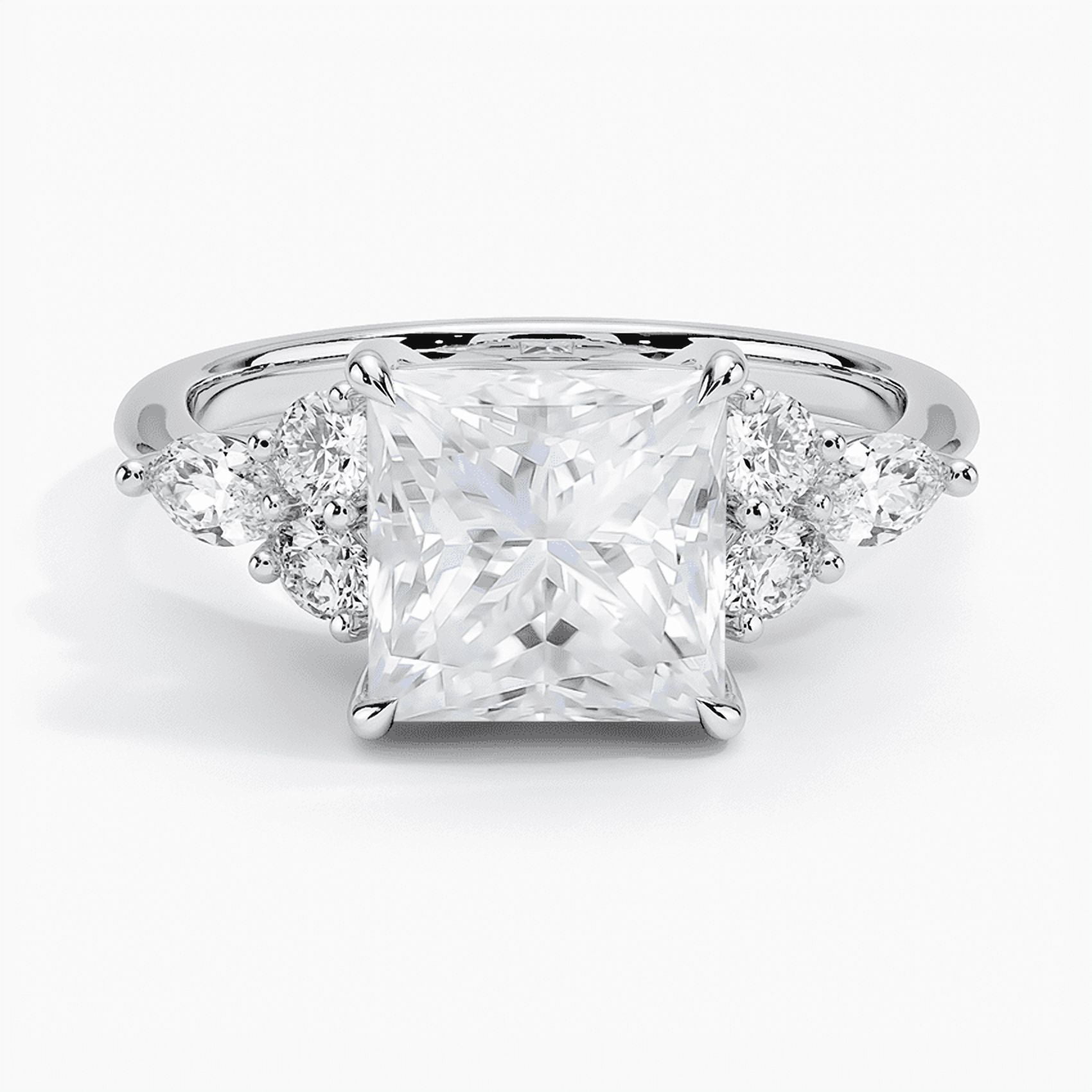 Princess Cut Promise Engagement Ring, Cluster Solitaire Diamond Wedding ...