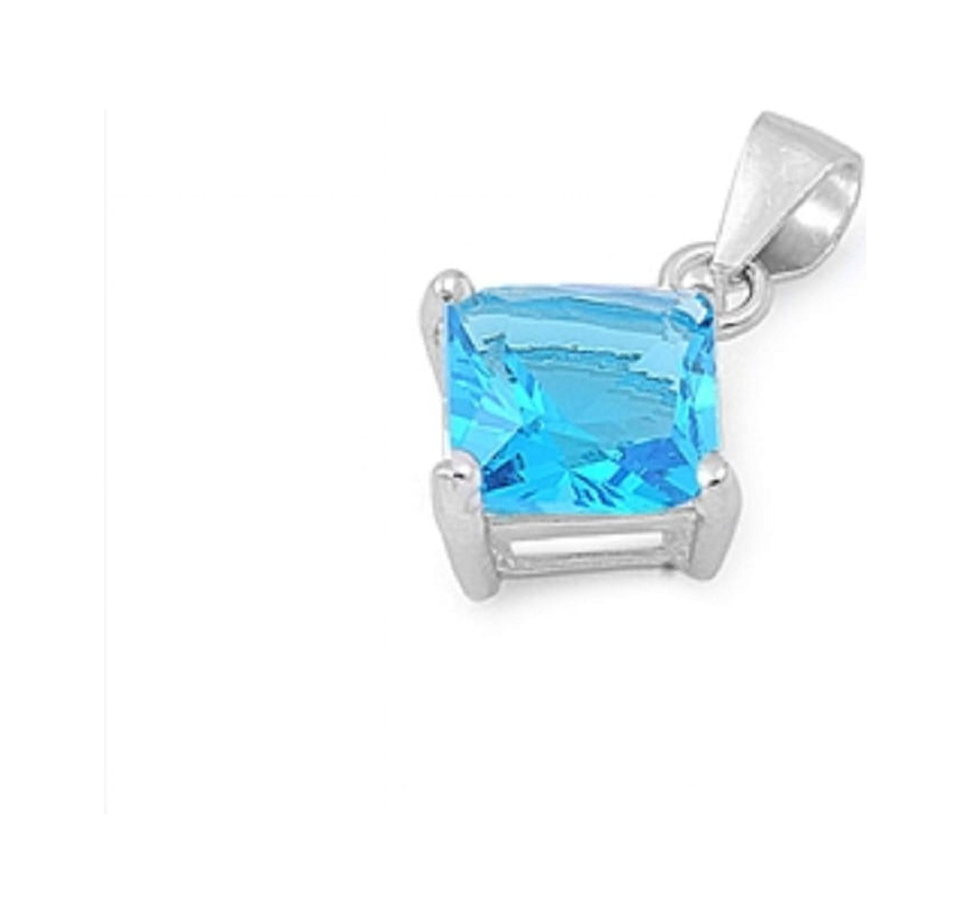 Princess Cut Prong Set Blue Simulated Topaz Cubic Zirconia Pendant ...