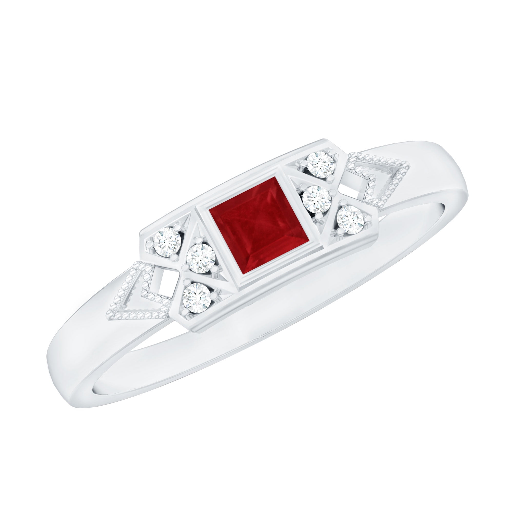 Princess Cut Ruby Promise Ring with Diamond Side Stones (1/4 CT, AAA ...