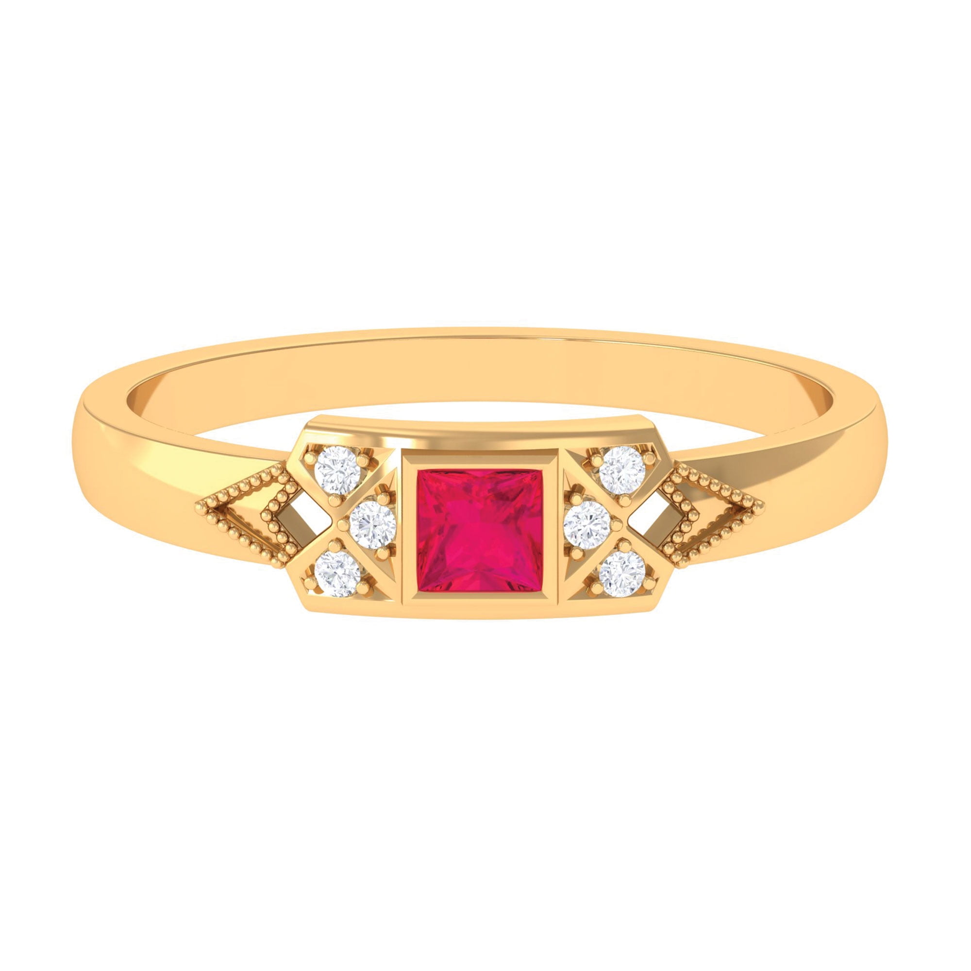 Princess Cut Ruby Promise Ring with Diamond Side Stones (1/4 CT, AAA ...