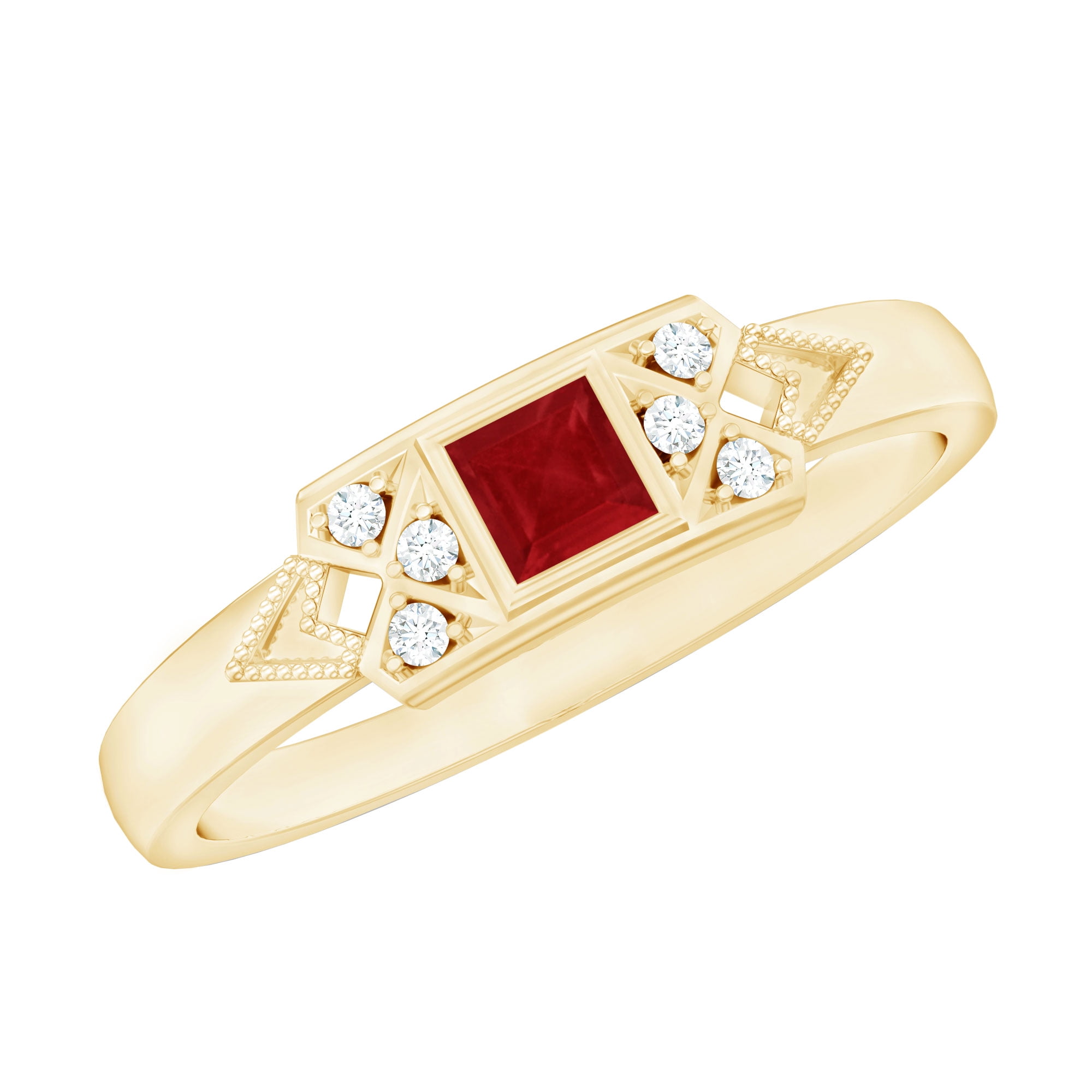 Rosec Jewels Princess Cut Ruby Promise Ring with Diamond Side Stones (1 ...