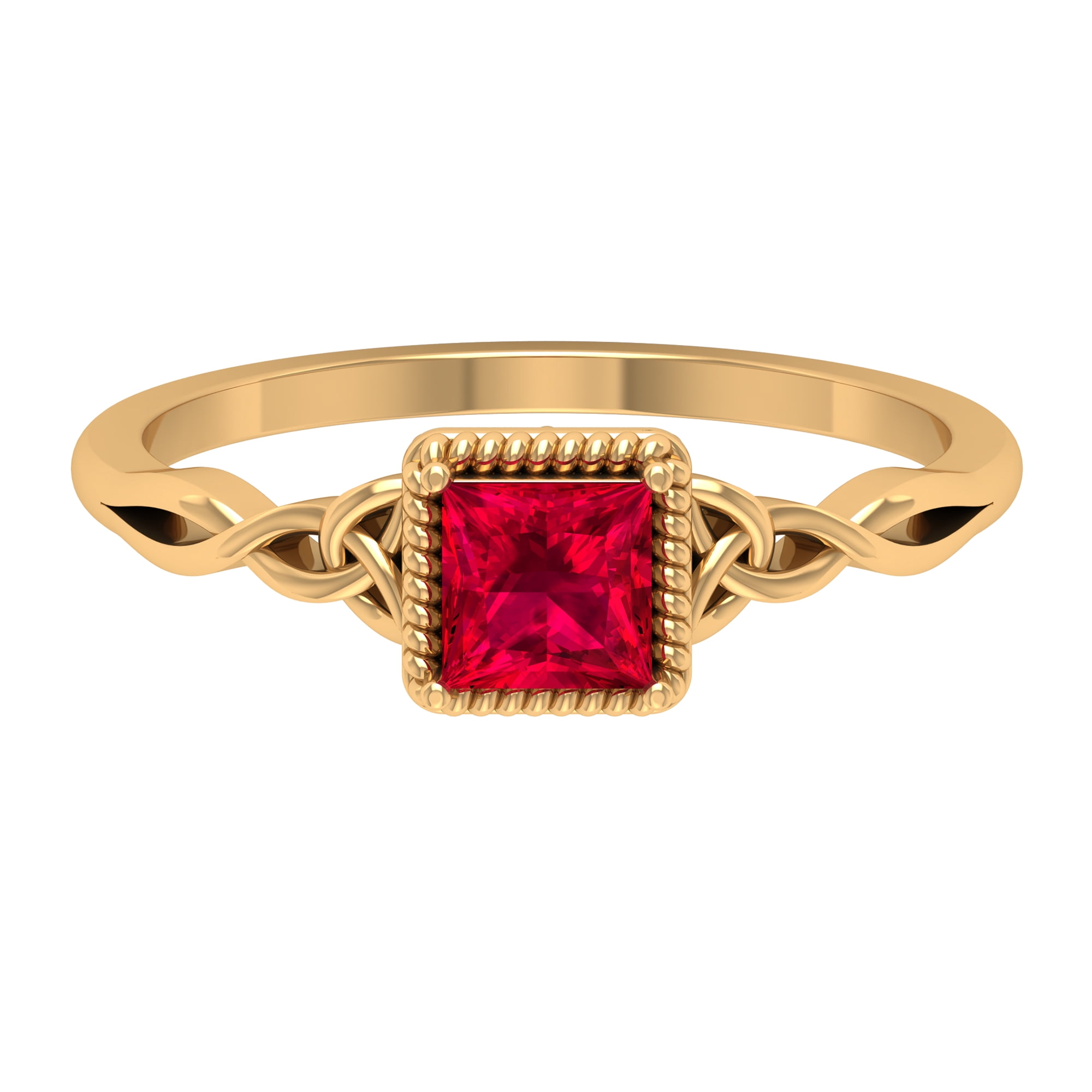 Rosec Jewels Princess Cut Ruby Solitaire Celtic Knot Ring for Women ...