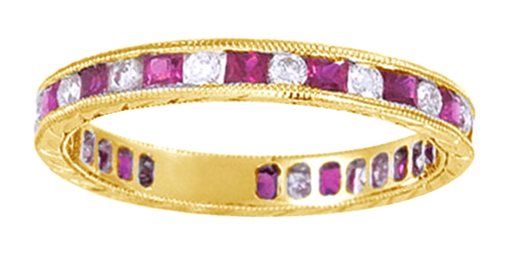 AFFY Princess Cut Simulated Pink Ruby With Natural Diamond Eternity ...