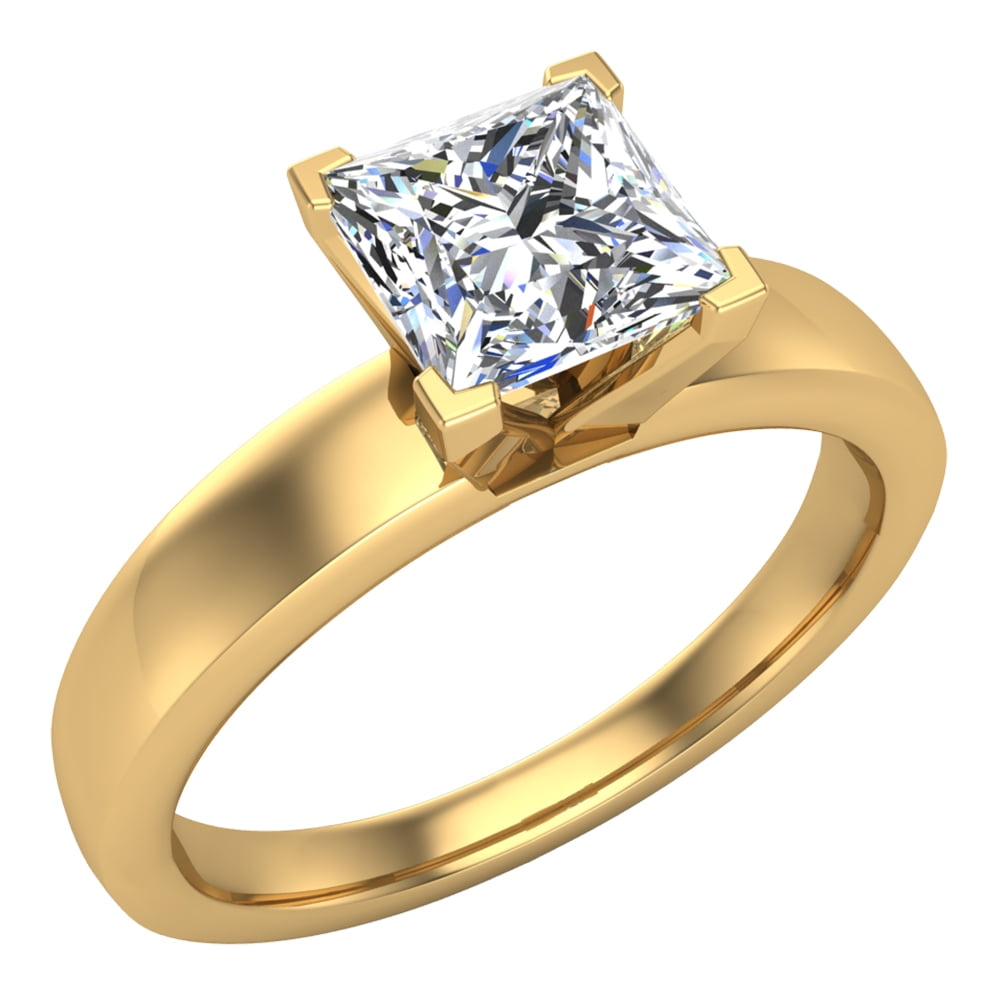 Princess Cut Solitaire Engagement Ring Fitted Band 3.00 MM Wide 14K Gold 0.71 Carat Total Weight ...