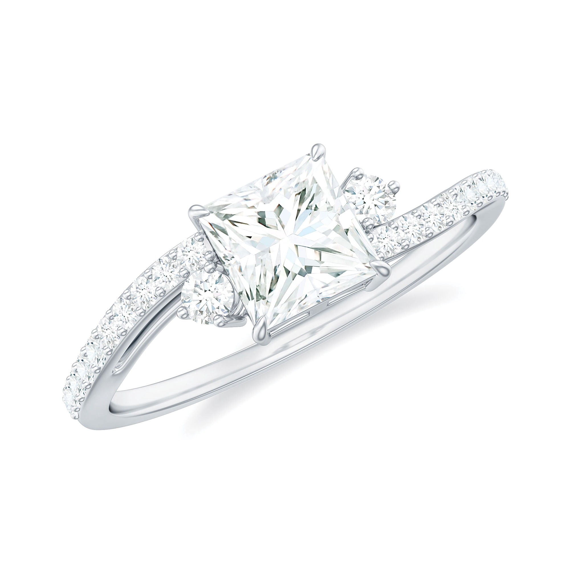 Princess Cut Solitaire Moissanite Ring, Bypass Engagement with Side ...