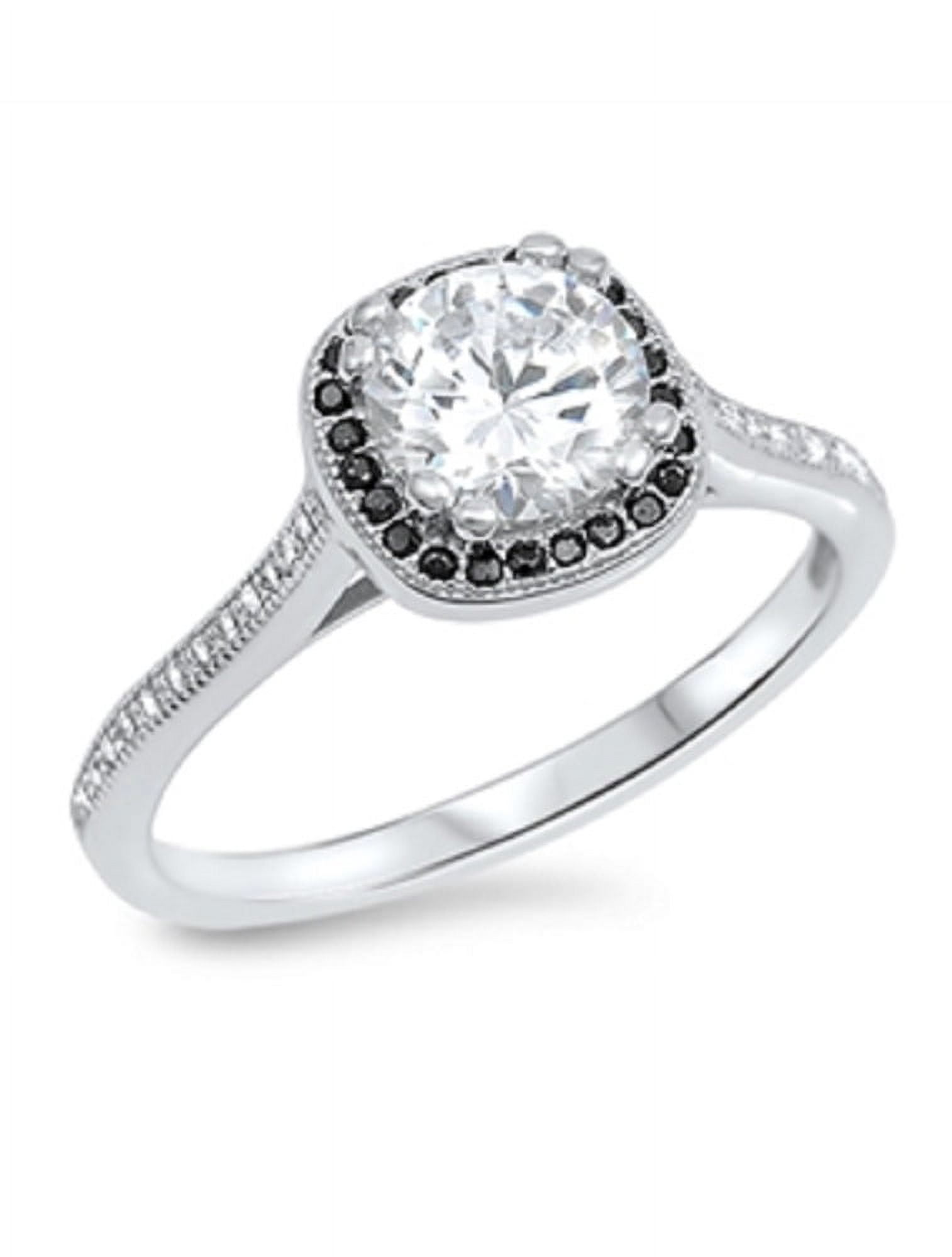 Princess Cut Style Round Black & Clear Cubic Zirconia Ring Sterling ...