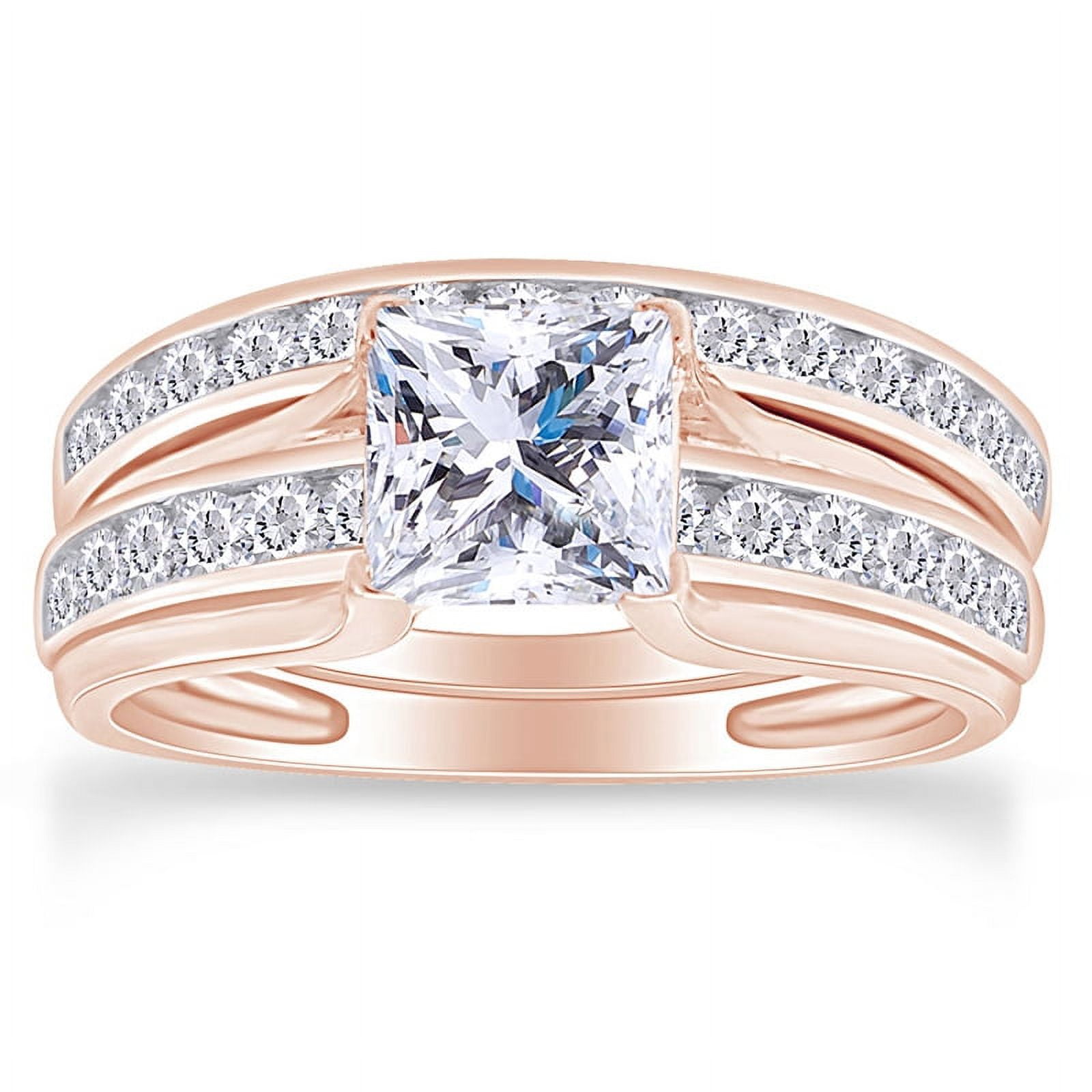 Jewel Zone US 14k Rose Gold over Sterling Silver Princess Cut White ...