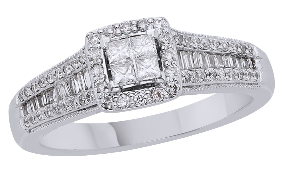 Princess Cut White Diamond Frame Engagement Ring In 10k White Gold ...