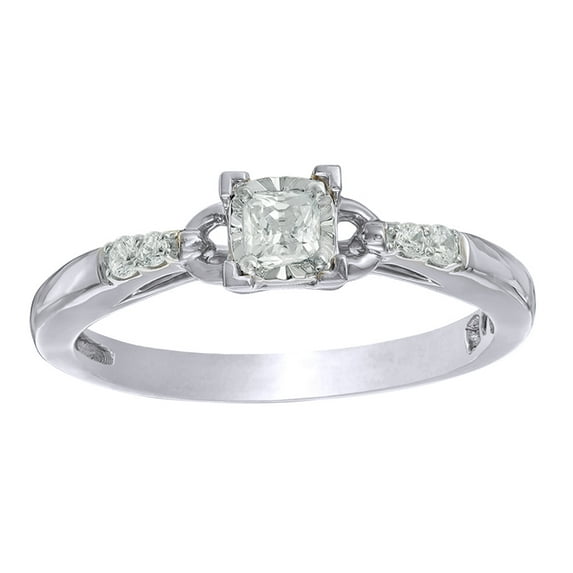 AFFY Princess Cut White Natural Diamond Promise Ring in 10k White Gold ...