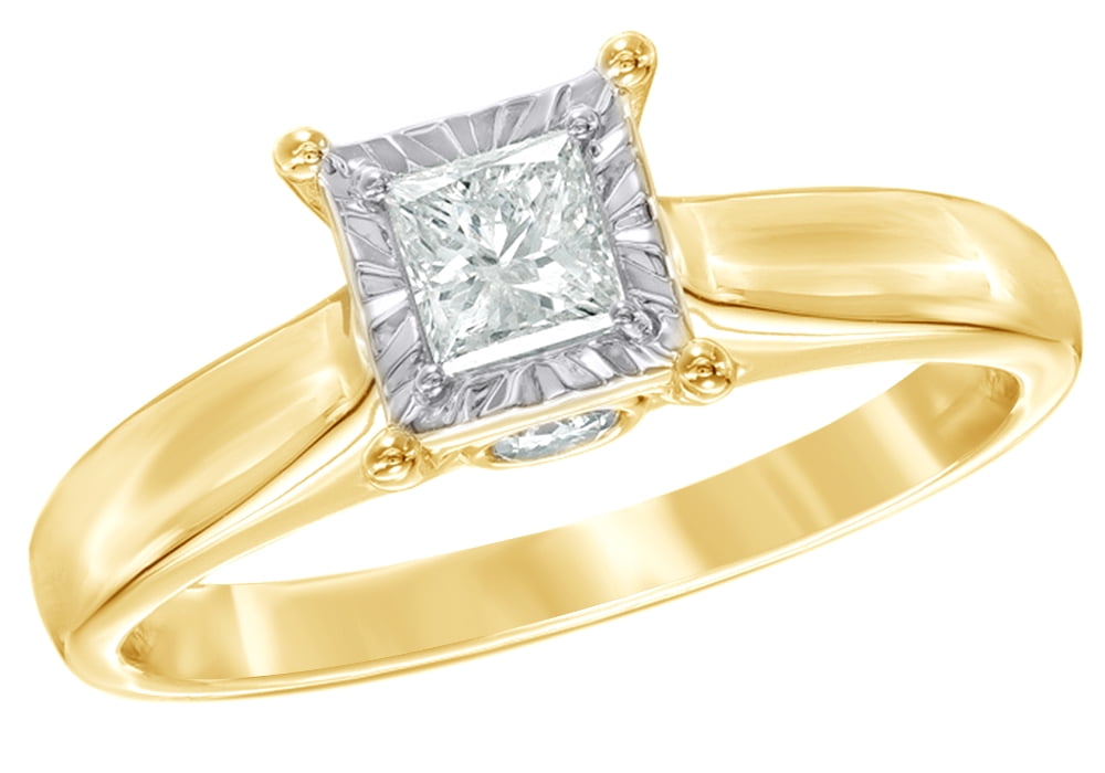 AFFY Princess Cut White Natural Diamond Solitaire Engagement Ring in ...