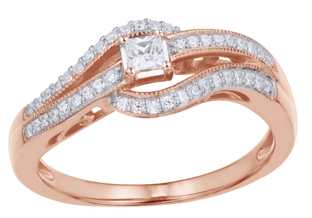 AFFY Princess Cut White Natural Diamond Split Waves Promise Ring in 10k ...