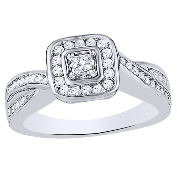 AFFY Princess Cut White Natural Diamond Square Frame Engagement Ring in ...