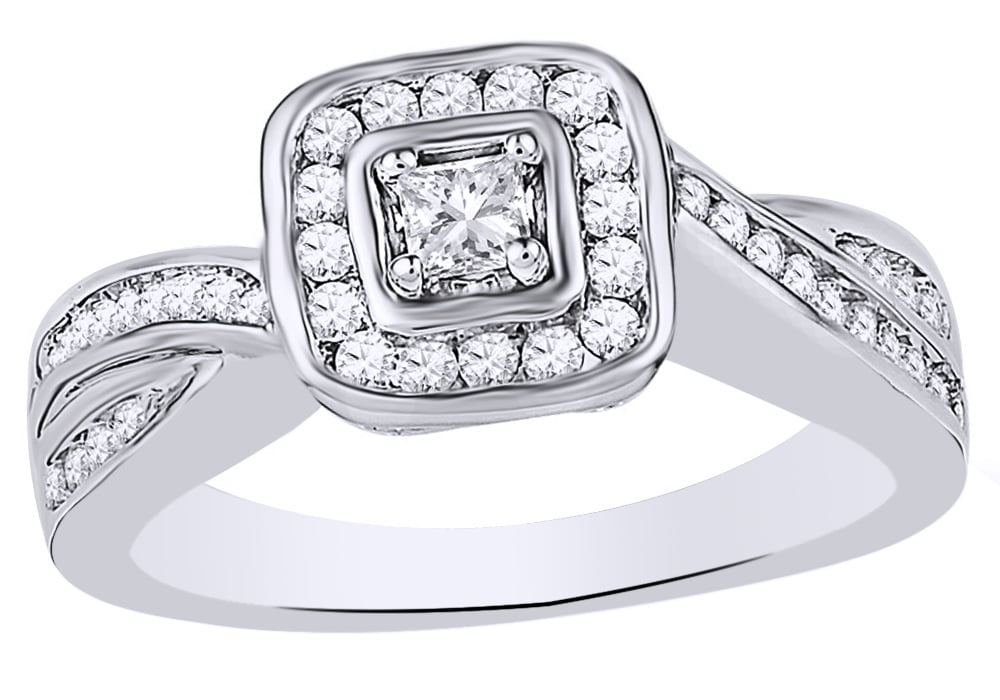 AFFY Princess Cut White Natural Diamond Square Frame Engagement Ring in ...