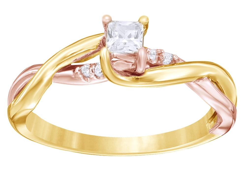 AFFY Princess Cut White Natural Diamond Twist Shank Promise Ring in 10k ...