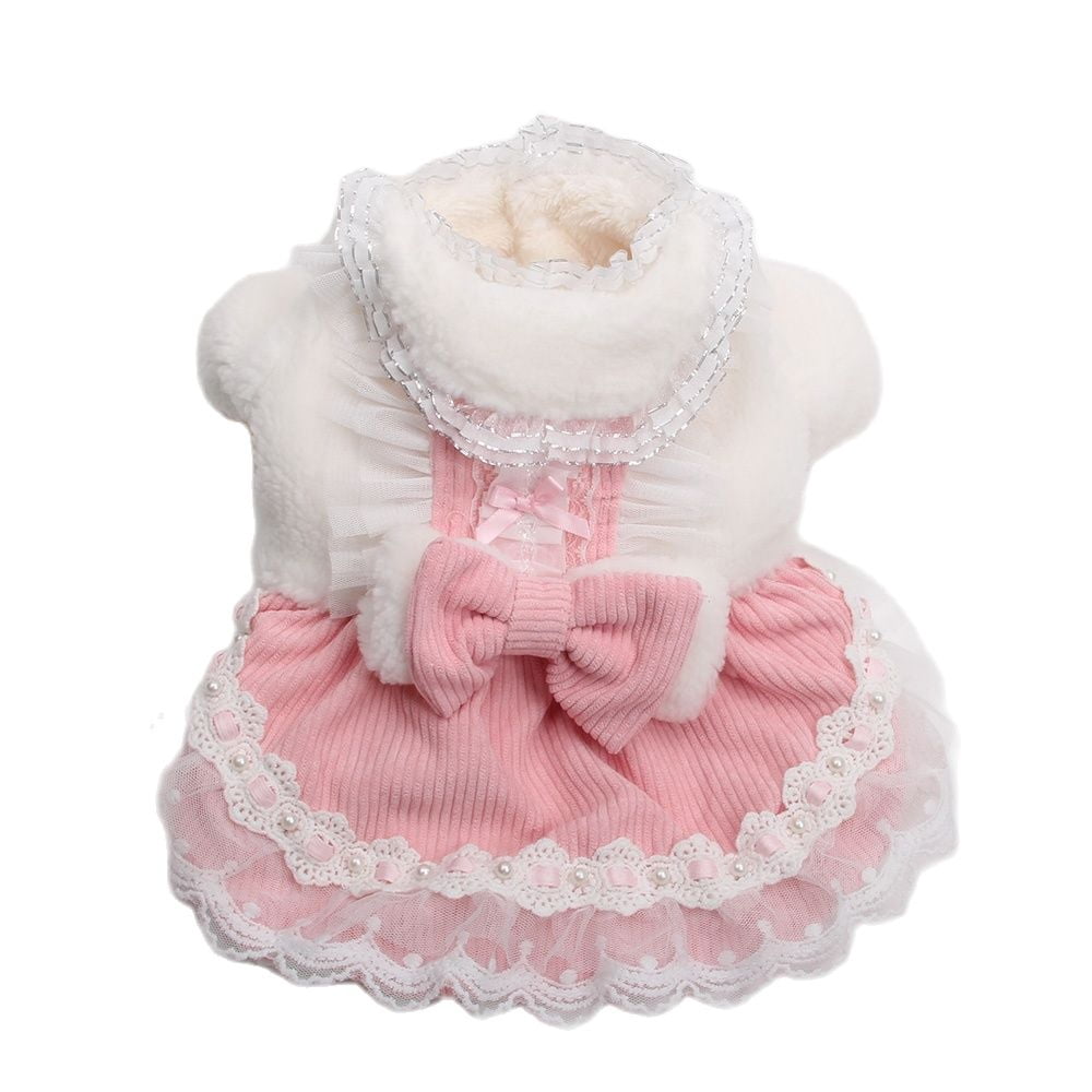 Princess Dog Cat Warm Dress Double Lace&Bow Design Puppy Winter Coat ...