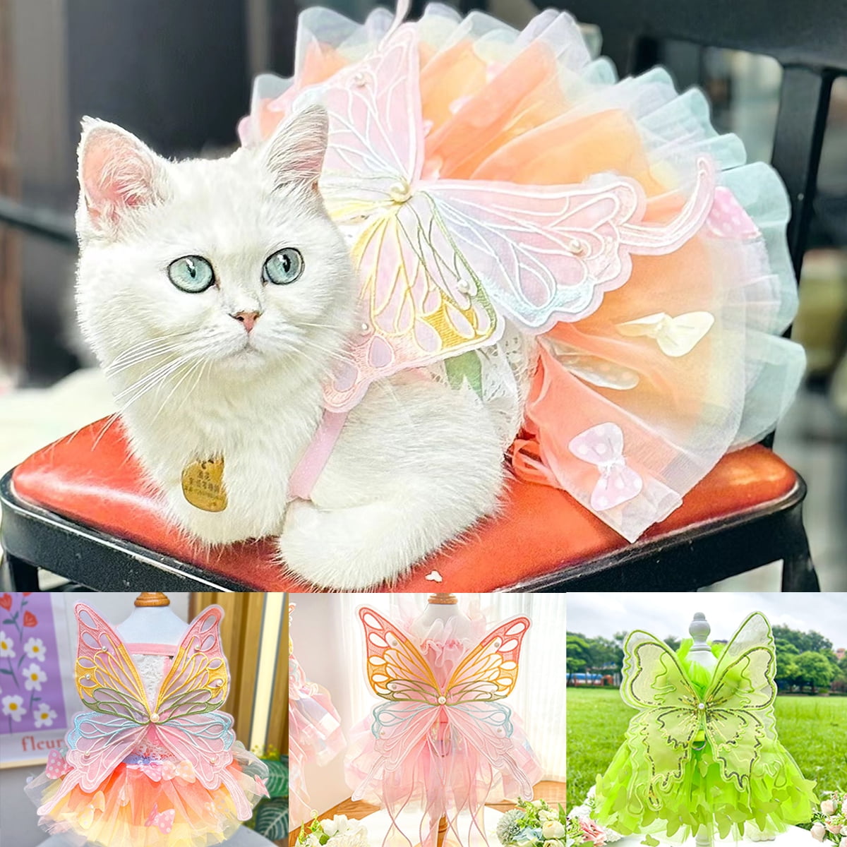 Princess Dog Dresses for Small Dogs Rainbow Clothes Butterfly Costume ...