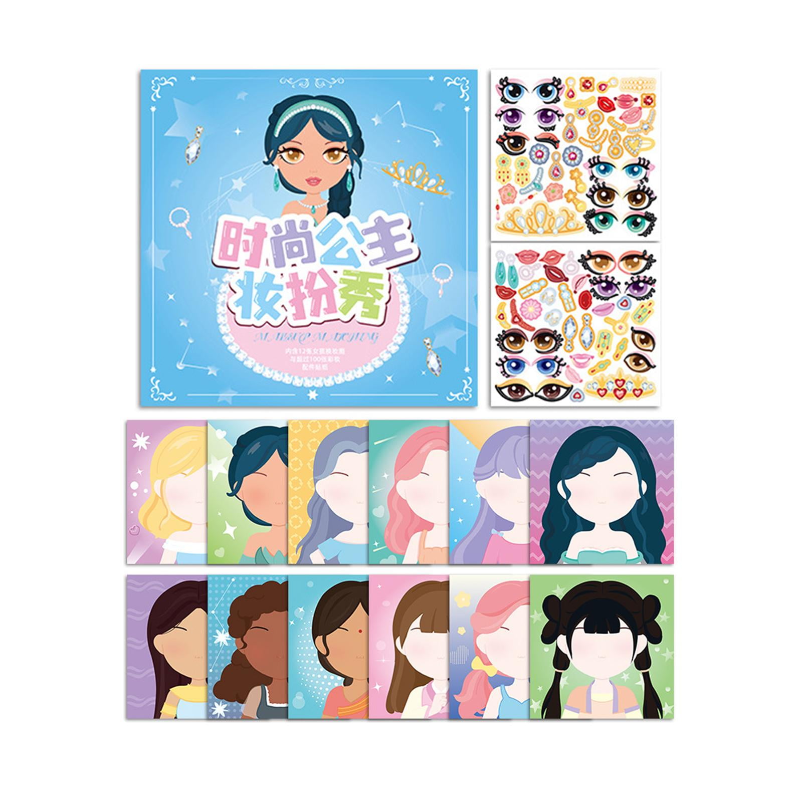Princess Dress-Up Coloring Book with 12 Faces & Stickers, Enhances ...