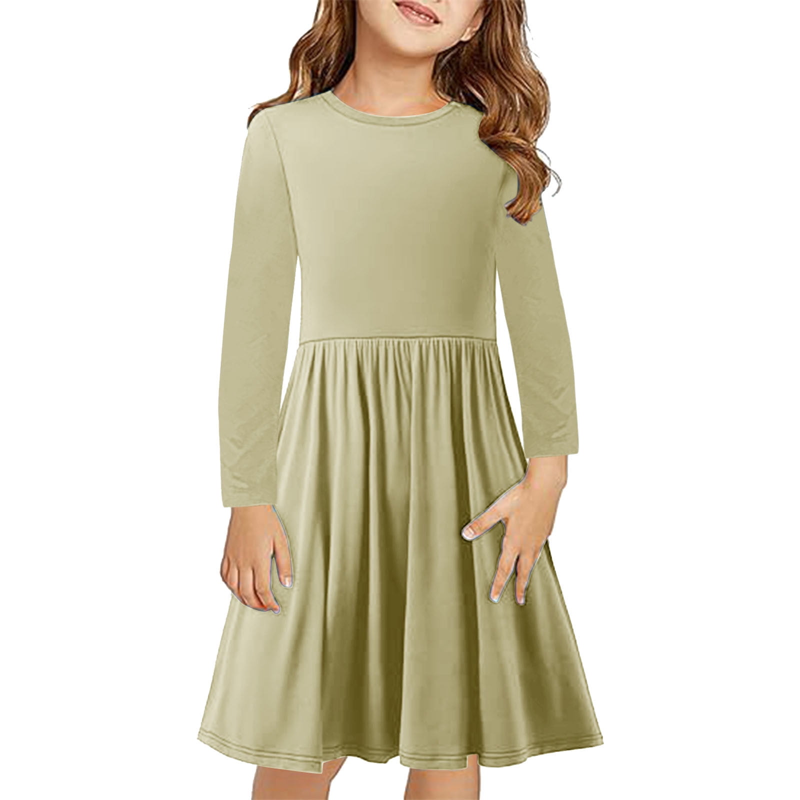 Princess Dress for Girls Girls Long Sleeve Solid Color Stretchy Dress a ...