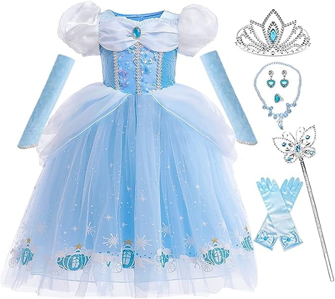 Princess Dresses for Girls Puffy Sleeve Blue Fancy Outfit with ...