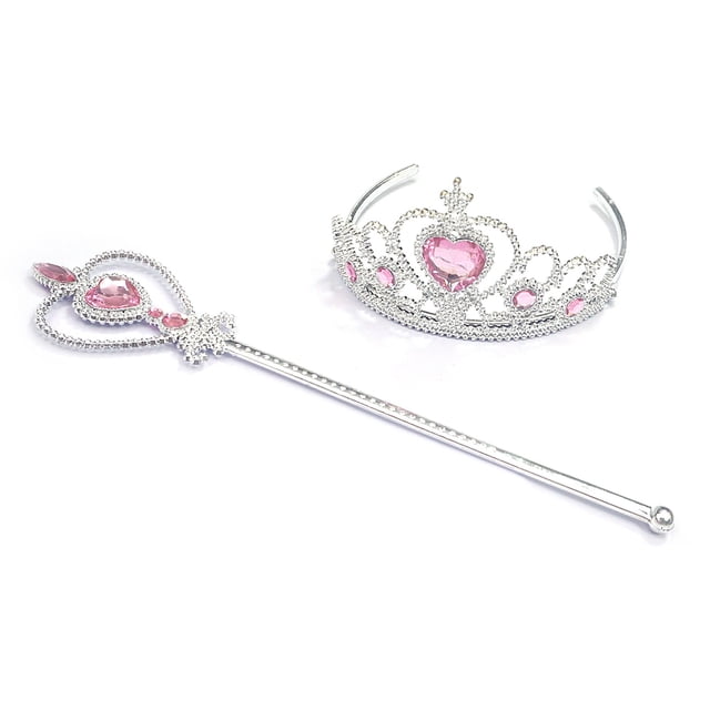Princess Elsa Crown Tiara and Wand Set — Silver Heart Jewel(Pink ...