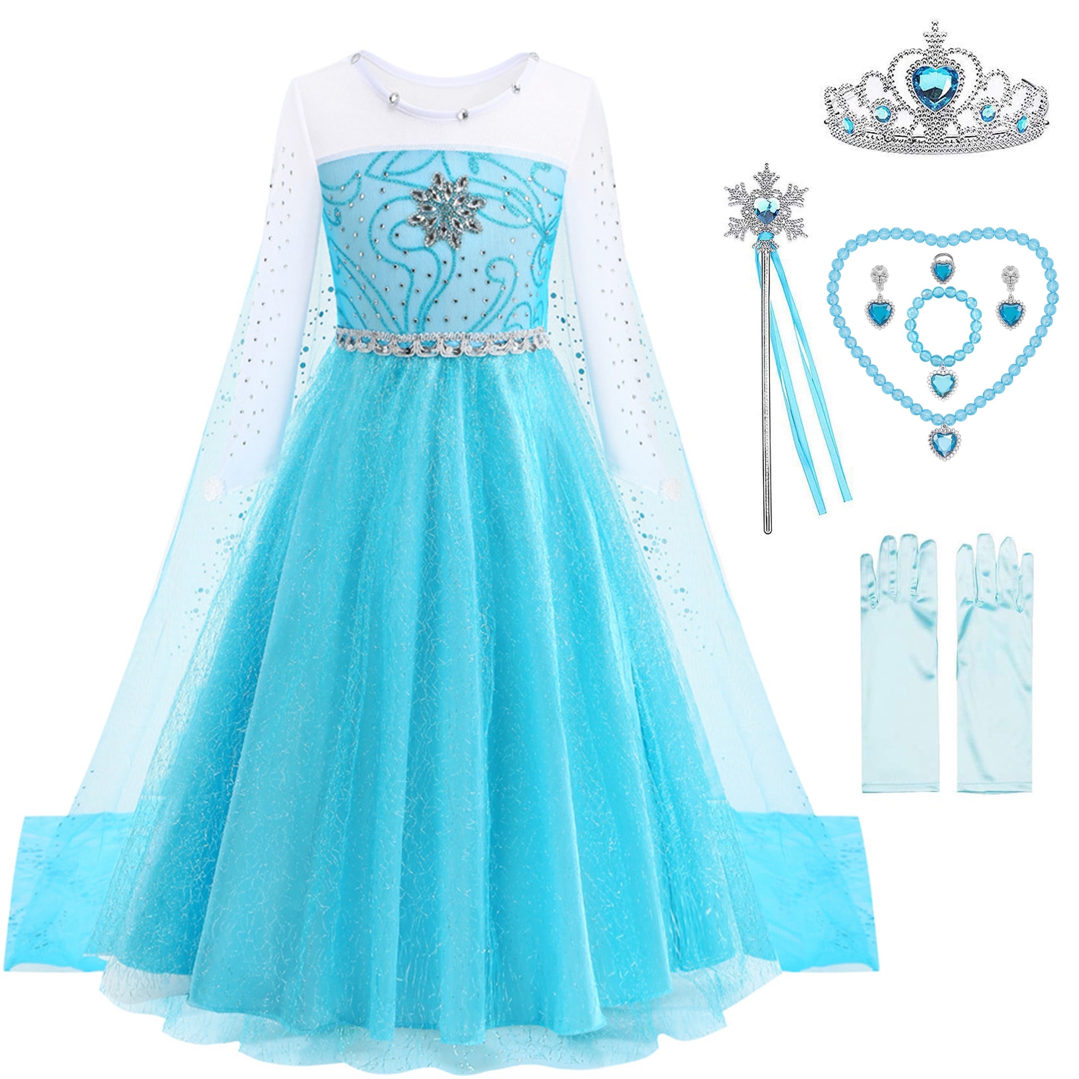 Princess Elsa Dress for Girls Snow Queen Dress Up Costumes Set Little ...
